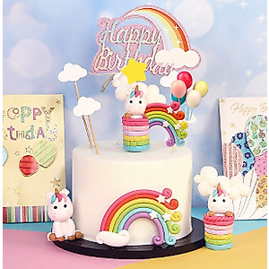 Palksky Colorful Rainbow Cake Topper/Wedding Cake Flags/Cupcake Picks Set -Include Cloud Balloon Moon Stars/Boy Girl Kid Birthday Baby Shower Party Baking Decoration Supplies