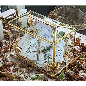 Gold Wedding Glass Card Box – 10.6 inch Large Wedding Card Holder Handmade Gold Glass Terrarium with Slot and Heart Lock, 10.6x5.9x8.3 Inches