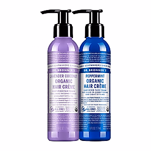 Dr. Bronner's - Organic Hair Crème (6 oz Variety Pack) Lavender Coconut & Peppermint - Leave-In Conditioner and Styling Cream, Made with Organic Oils, Hair Cream Supports Shine and Strength, Nourishes Scalp, Non-GMO | 2 Count