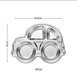 Stainless Steel Plate Divided Meal Tray Sections Dinner Dish for Babies, Toddlers and Kids Eating Food Car Shape BPA-Free Safe Fun Non-Toxic Heavy Duty (Silver 1 Pack)