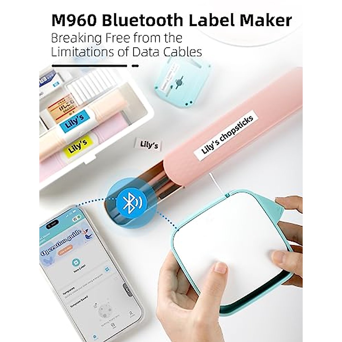 Vixic Label Maker with Tape, M960 Bluetooth Label Maker Machine, Small Mini Portable Label Makers Multiple Templates Font Icon for Home School Office Organization, Inkless Rechargeable,Green