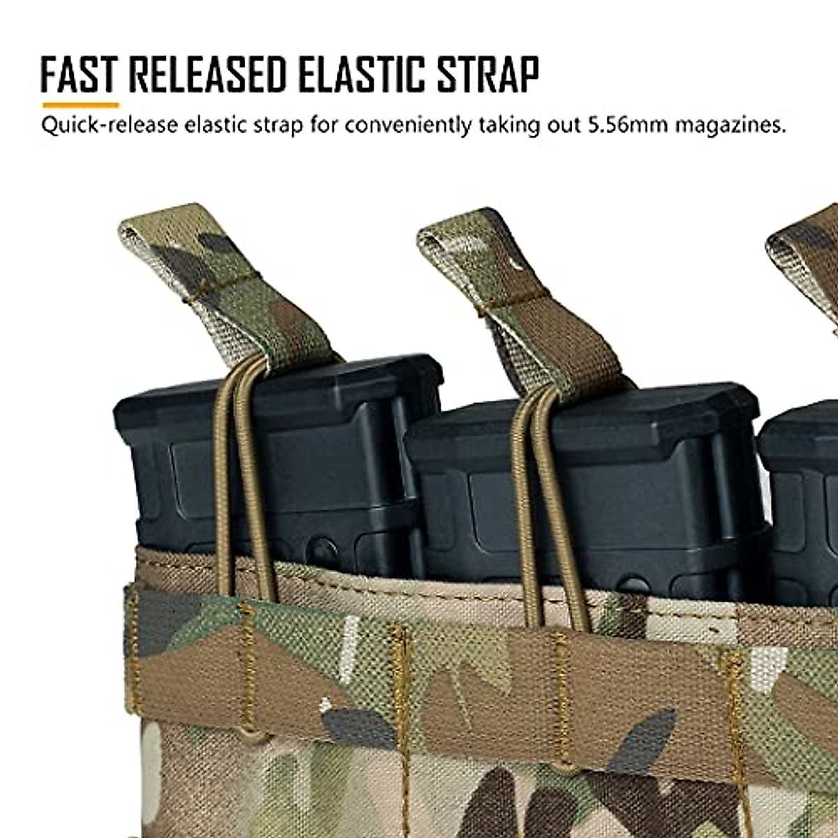 IDOGEAR Triple Mag Pouch, Open Top 5.56mm Magazine Pouch Fit for M4 M16 AR-15, Tactical Molle Mag Carrier Airsoft Hunting Military Gear (A:Multi-camo)