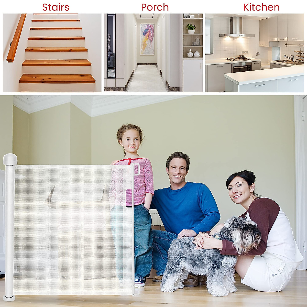 Cosagon Retractable Baby Gate,35" Tall,Extends to 59" Wide,Extra Wide Safety Gate,Mesh Pet Dog Gate for Stairs,Doorways,Hallways,Indoor/Outdoor (White)