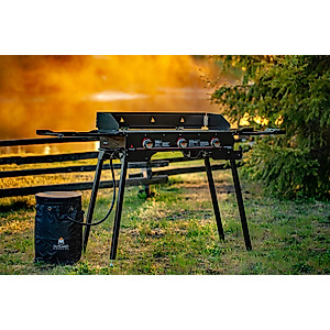 Outland Portable Camping Stove - 3 Zone Propane Gas Burner Controller With Auto Ignition - 2 Folding Cook Stations - Adjustable Leg - Traveling Camp Stove Great for Backyard, Picnicking, RV, Hunting