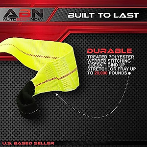 ABN Tow Winch Rope with Loops – Offroad Vehicle Recovery Strap – 30 Feet x 4in – 20,000 lbs Pound Towing Capacity