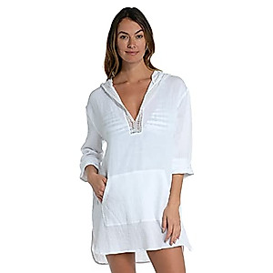 La Blanca Womens Hooded Dress Swimsuit Swimwear Cover Up, White/Seaside Covers, Small US