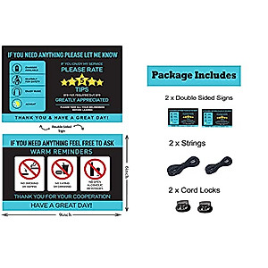 2-Pack Tips Rating Appreciated Rideshare Accessories Sign for Car Taxi - Rate Me Tip No Smoking for 5 Star Rides for Ride-share