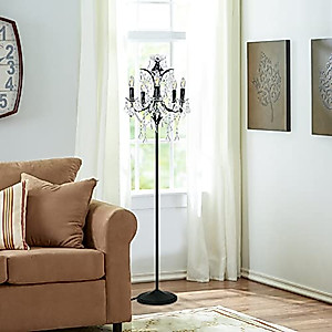 TOCHIC 5-Light Farmhouse Tranditional Crystal Floor Lamp, Black Craft Candelabra Lighting Fixture 65'' Tall for Living Room, Dining Room, Entryway, Bedroom