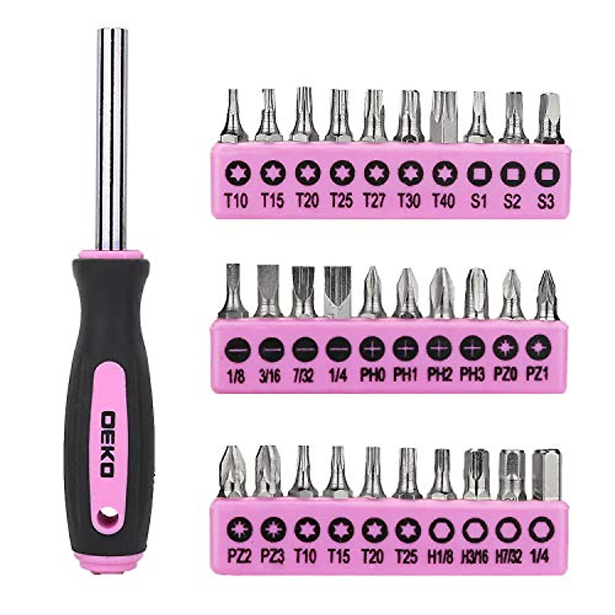 DEKO Pink Tool Set 110 Piece Household Tool Kit,Ladies Portable Tool Set with Easy Carrying Pouch, Perfect for DIY Projects, Home Maintenance