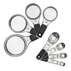 OXO Good Grips 15-Piece Everyday Kitchen Utensil Set, Silver & OXO Good Grips 2-Piece Plastic Cutting Board Set (Pack of 1),Clear & OXO Good Grips 8 Piece Stainless Steel Measuring Cups and Spoons Set