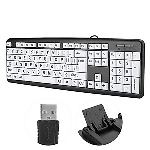 Elderly Keyboard, 104 Keys QWERTY Layout Keyboard Large Font Print USB Wired Keyboard Standard Full Size Computer Keyboard for Old People(1.35M Cable)(Black)
