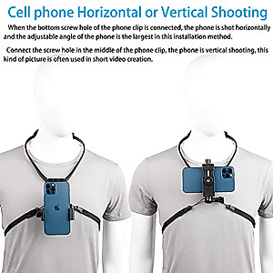 Mobile Phone Chest Strap Mount Action Camera Neck Holder for VLOG/POV, for iPhone 13 12 11 Pro Max Plus,Samsung,GoPro Hero 10, 9, 8, 7, 6, 5,DJI OSMO Action 2, AKASO,and Cell Phones (4 to 7in)
