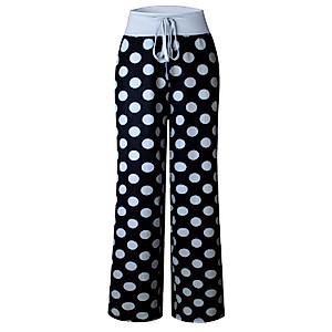 AMiERY Womens High Waisted Pants Soft Stretch Sleep Polka Dot Juniors Pants Pajamas Bottoms Wide Leg Pants Joggers Lounge Palazzo Pants Black L