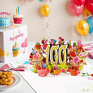 CNLITIHEKA 100th Birthday Card Pop Up 100th Birthday Cards Happy 100th Birthday Card 3D Flower Birthday Greeting Cards for Men Women Husband Wife Mom Dad Grandma Grandpa Friends.