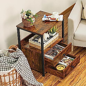 Lerliuo Nightstand, Industrial Bed Side Table with 2 Drawers Storage Open Shelf, Sturdy End Table with Steel Frame, Night Stand for Bedroom, Living Room, Vintage Brown