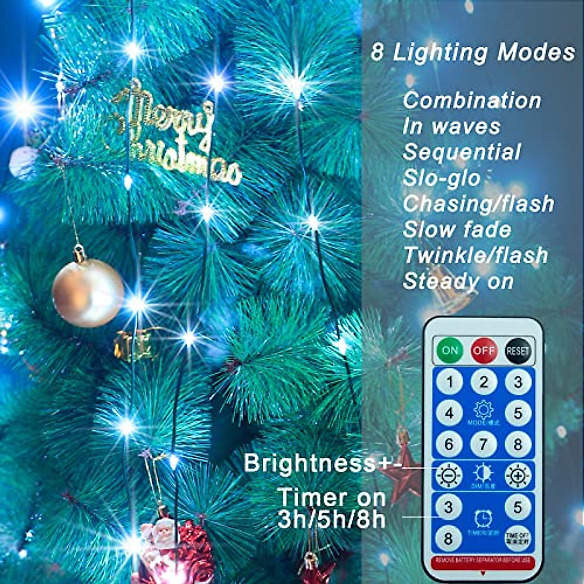 White Christmas String Lights Solar Powered Outdoor Waterproof, 240 LED Solar Fairy Lights 78.8Ft 8 Modes Twinkle Solar Mini Lights Mini Remote Timer for Garden Patio Home Party Christmas Decorations