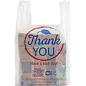 Logar white T-shirt bag 12 + 7 x 23 inches. 5 Packages of 100 bags each. Total: 500 bags