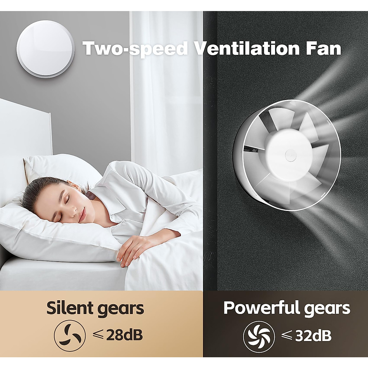 SBONNI Bathroom Exhaust Fan with Light, Upgraded Two Way Bathroom Vent Fan Light with Remote Control 90 CFM 0.3Sones Energy-Saving Household Ventilation Fans, Ceiling Wall Mount for Kitchen Garage