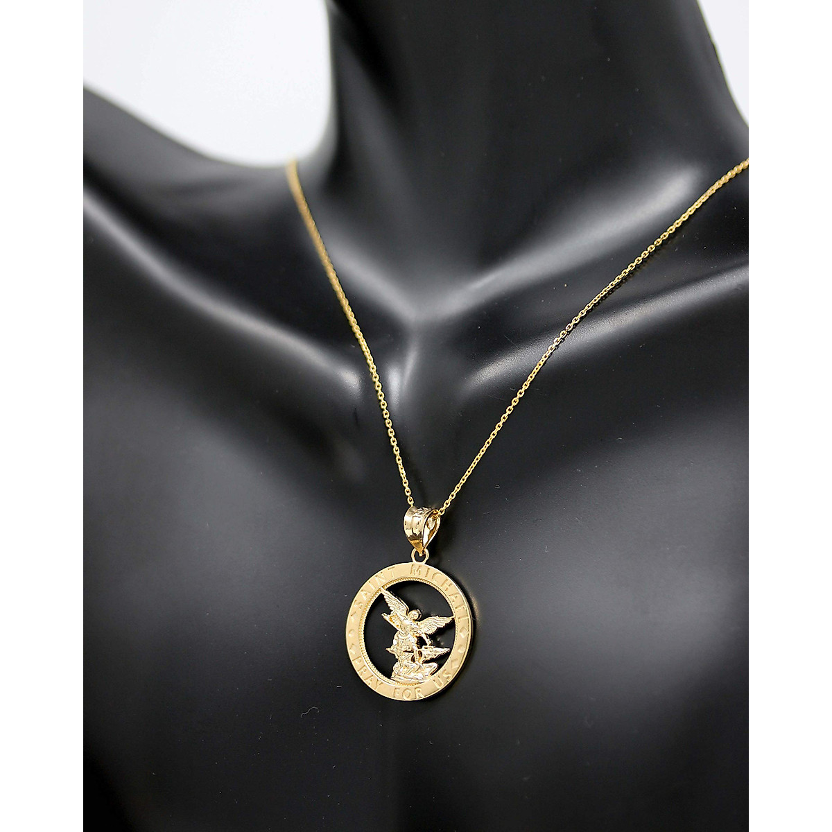 CaliRoseJewelry 14k Saint Michael Pray for Us Round Charm Pendant Necklace in Yellow Gold, 16"