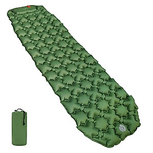 Amazon Basics Sleeping Pad, Folding,Inflatable,Built-In Foot Pump, Single, Olive Green