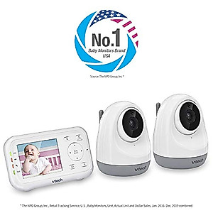 VTech VM3261-2 2.8” Digital Video Baby Monitor with 2 Pan & Tilt Cameras, Full Color and Automatic Night Vision, White