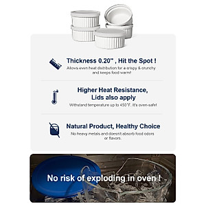 LE TAUCI 8 oz Ramekins with Silicone Storage Lids, Creme Brulee Dishes, Custard Cups for Baking, Oven Safe, Set of 6, White