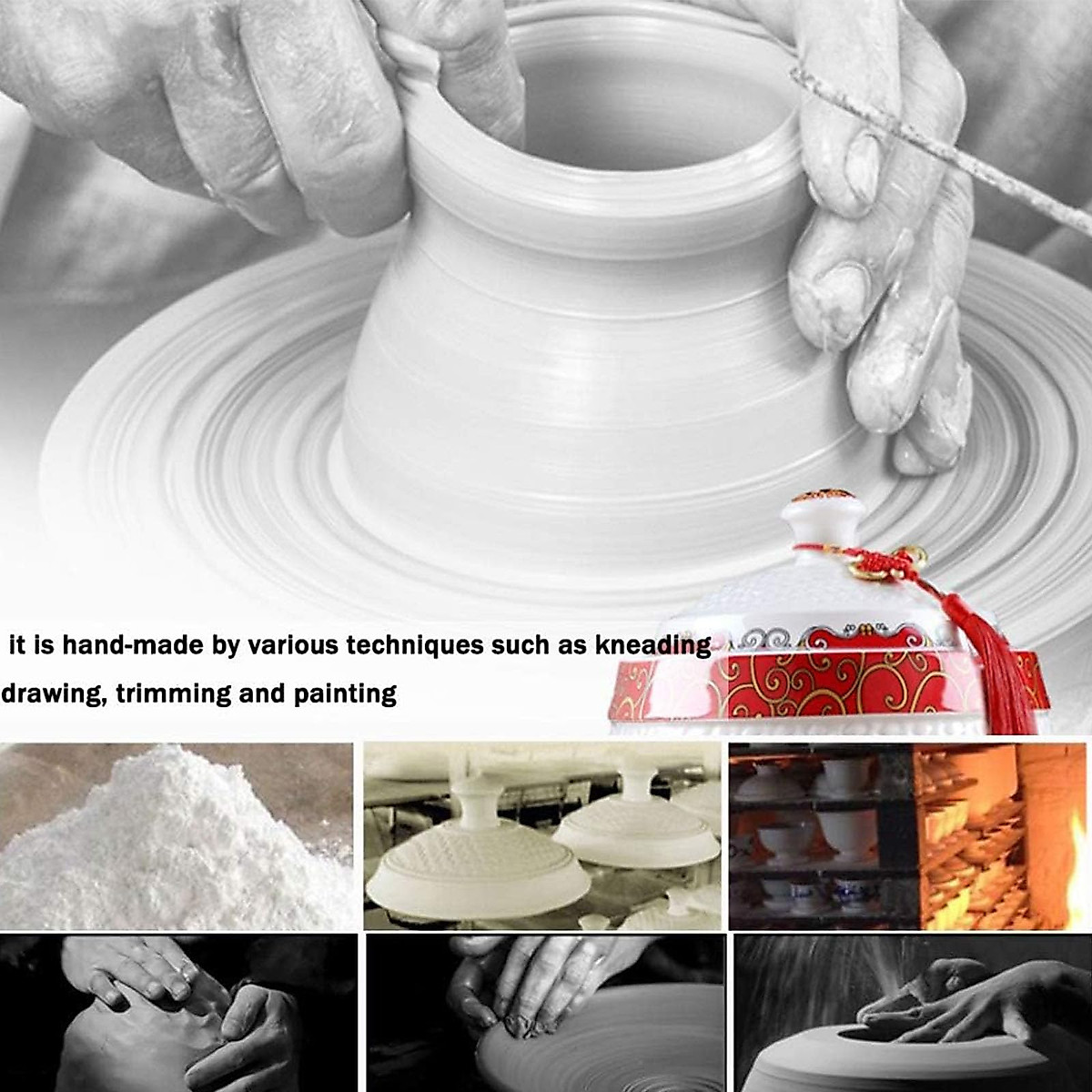 JIXDILO Chinese Ceramic Rice Bucket, Large Grain Dispenser, Food Storage Container with Lid, Sealed Rice Storage Jar for Noodles Rice Snacks(21x24cm(8x9inch), A)