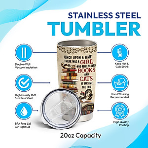Hyturtle Personalized Book Tumbler Gifts For Women - Birthday Christmas Gifts For Book Lovers - Librarian Gifts - Book Club Gifts - Cat Lover Gifts Custom Name 20oz Stainless Steel Travel Tumbler Cup