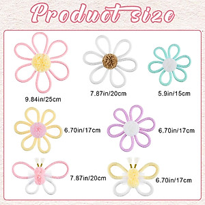 Yuxung 7 Pcs Boho Wall Decor Woven Daisy Flower Hanging Decor Room Nursery Decor Macrame Rainbow Bohemian Room Home Bedroom Cute Wall Flowers for Girls Kids Baby