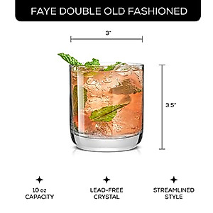 JoyJolt Faye Crystal Whiskey Glasses. Lowball Glasses Set of 6, 10oz Short Glass Tumbler - Double Old Fashioned Rocks Glass for Scotch or Bourbon Dishwasher Safe Glassware.