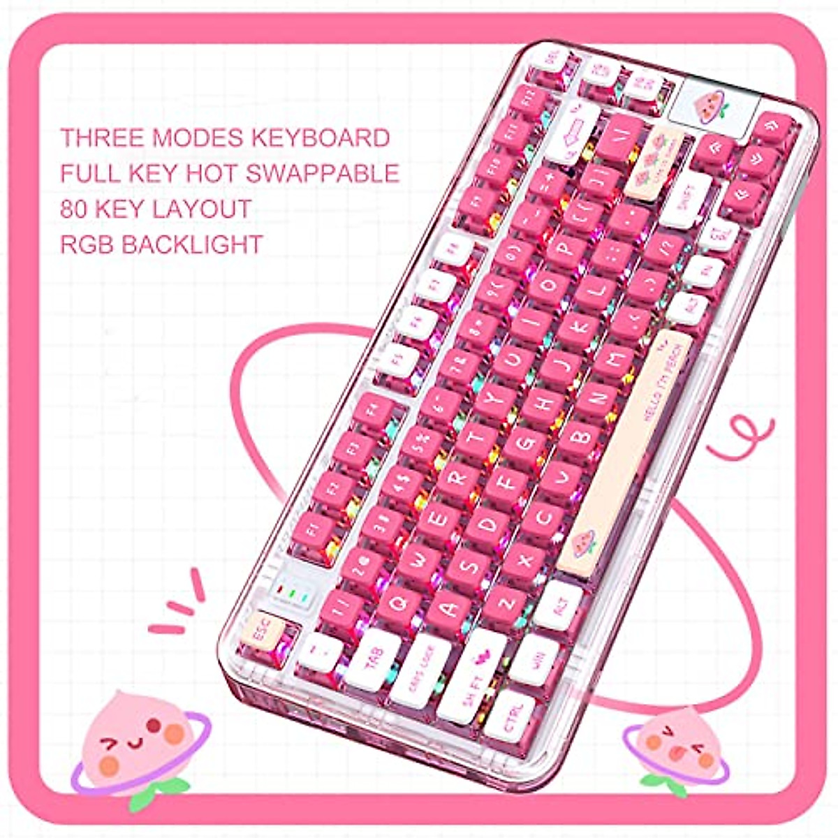 Dilwe Pink Wireless Mechanical Gaming Keyboard, 80 Keys 3 Modes RGB Backlight Hot Swappable Keyboard, Wireless, BT, USB C Ergonomic Keyboard, 3750mAh Battery for Gifts