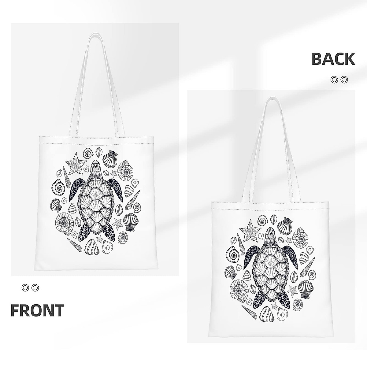 TifyDon Canvas Tote Bag,Tropical Turtle Shells Reusable Large Shopping Shoulder Tote Bag For Women,Sea Art Style Top View Ocean Boho Doodle Tribal Artwork Carapace Beach Tote Bags Bulk