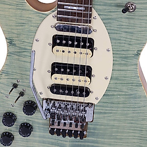 GoDpsMusic 6 String Solid-Body Electric Guitar, Left-Handed Grass-Stained Blue Jean (ST-ET-LH-HYBRID-FL-FMBLJ)