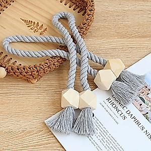 OCIOLI 2 Pack Strong Magnetic Curtain Tiebacks Curtain Holdbacks Outdoor Curtain Tiebacks Cotton Hand Woven Tie Backs Drapery Holdbacks Curtain Ties for Drapes (Grey, 2)