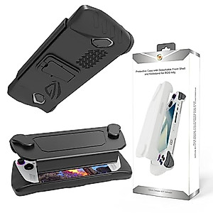 Full Protective Case for ASUS Rog Ally 2023, Rog Ally TPU Case with Detachable Front Shell Cover and Kickstand for ROG Ally Gaming Handheld Cover Case Accessories, Anti-Scratch Design, Black_Grey