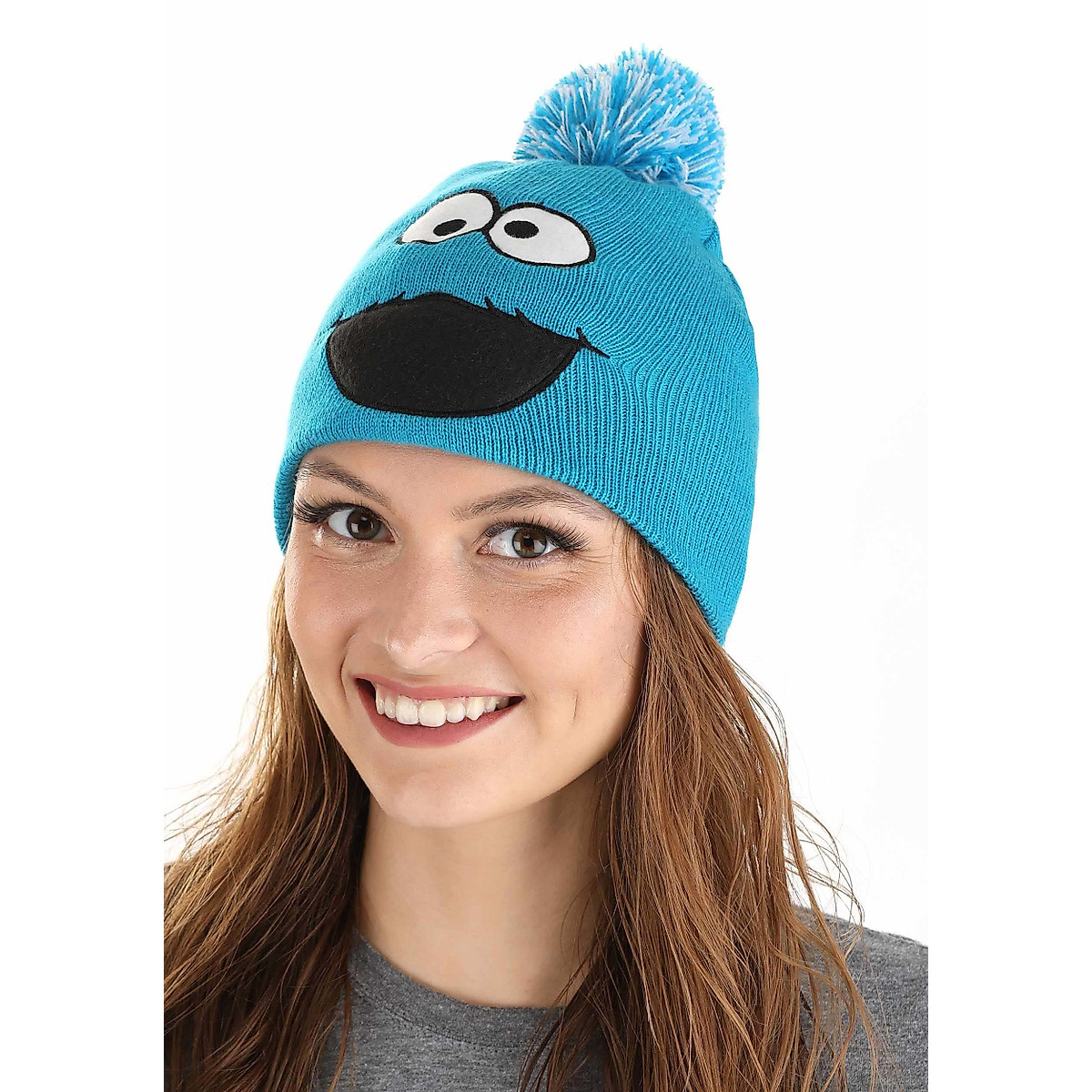 FUN.COM Cookie Monster Pom Winter Hat Standard Blue