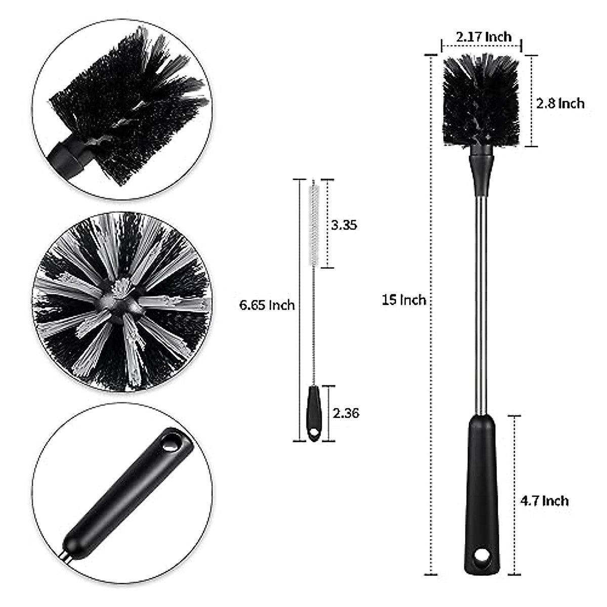 [4 Pack] Stainless Steel Water Bottle Brush & Straw Cleaner Set, Long Handle Baby Bottle Scrub Cleaning Brush for Sports Bottles, Cups, Dishes, Coffee Mugs, Glasswares, Tumblers, Wine Decanters