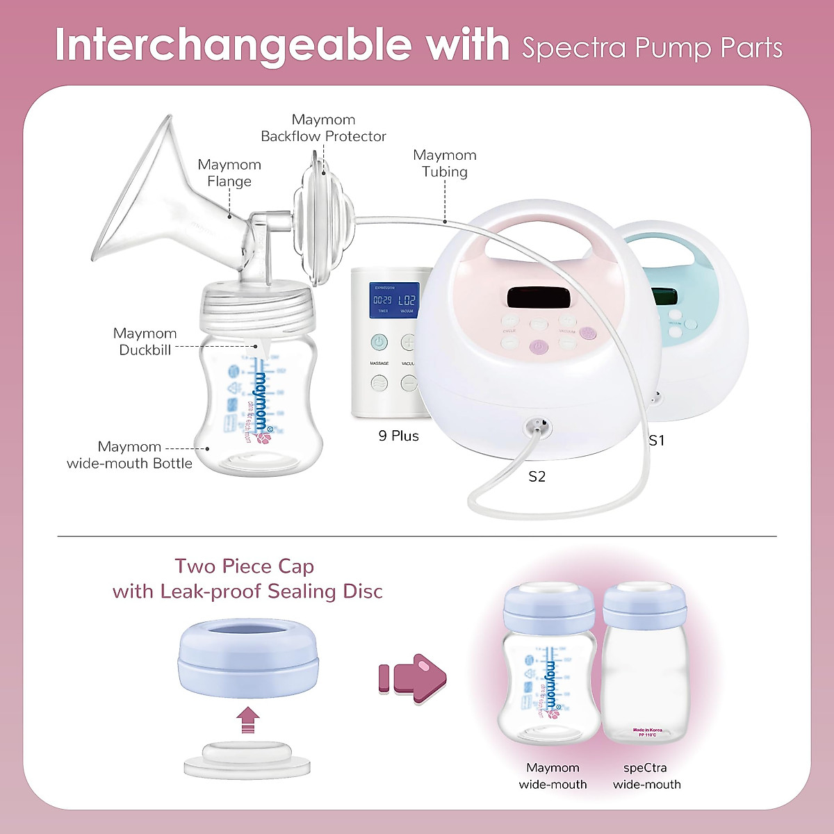 Maymom Pump Parts Compatible with Spectra S2 Spectra S1 Valves Tubes Bottles Backflow Protectors, Not Original Spectra S2 Replacement Pump Parts Spectra 32mm Flange Spectra Duckbill Valve