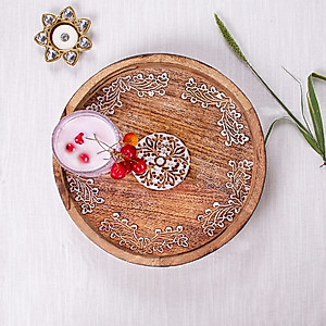 ARIJA Rustic Round Wooden Trays,Serving Tray with Handles - Food Serving Trays Ottoman Tray for Living Room- Rustic Home décor, Boho Décor Serving Tray Size 12 inch