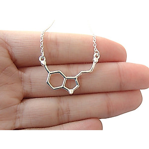 Happiness Serotonin Molecule Necklace For Women, Happy Serotonin Necklace, Science Jewelry For Women, Ideal Necklaces For Teacher, Professor, Chemistry Grad, And Science Lovers (Silver Tone)