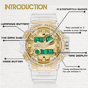 findtime Mens Watch Digital Large Face Outdoor Sport Watch Stopwatch for Men Alarm Tactical 30M Waterproof Watches for Men Military Transparent Design