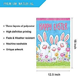 Dtzzou Happy Easter Bunny Garden Flag 12.5" x 18" Outdoor & Indoor Decorative Cute Rabbit Double Sided Flag for Spring Easter Decoration