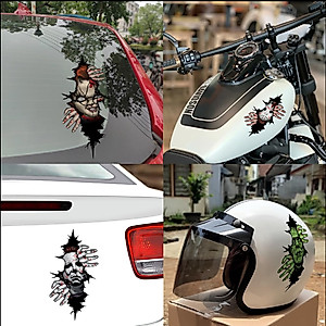 Iprokiu Horror Car Decal 3D Funny Peeking Sticker for Car Window Bumper Double-Sided Printed Peeking Sticker for Vehicle Laptop Wall Cracking Decal Car Halloween Decor (Scary Doll)