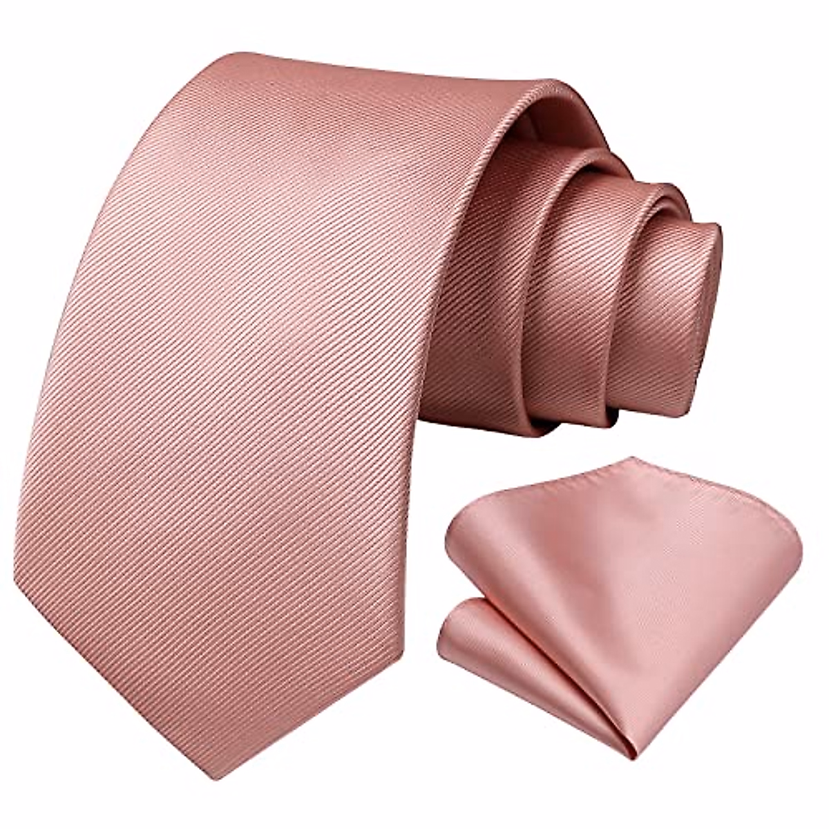 HISDERN Mens Ties Pink Ties for Men Formal Necktie with Pocket Square Set Satin Silk Dusty Rose Gold Neck Tie Set Classic Blush Tie Handkerchiefs for Wedding