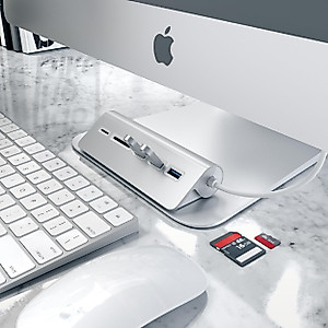 Satechi Aluminum USB 3.0 Hub & Card Reader - Compatible with MacBook Pro, MacBook, iMac, Surface Pro, Dell XPS and More (Silver)