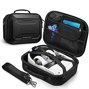 FINPAC Semi-Hard Travel Carrying Case for Quest 2 Virtual Reality Headset, Portable Storage Bag for VR Touch Controller, Elite Strap, Adapter, Charging Cable (Black)