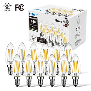 LVWIT B11 LED Edison Filament Bulb Dimmable 4.5W (60W Equivalent), E12 Candelabra Base 2700K Warm White Candle Light Bulb, UL-Listed (12 Pack)