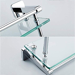 PIBM Stylish Simplicity Shelf Wall Mounted Floating Rack Wooden Bathroom Shelves Rack Rectangle Tempered Glass Cosmetic Rack Tower Hanger Guardrail Save Space - 3 Sizes, a , 51.2x13x4.2cm