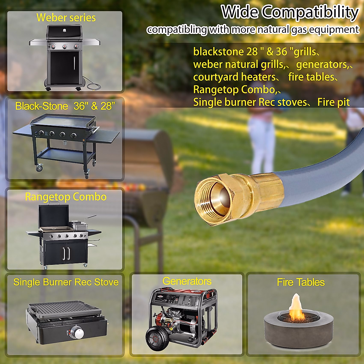 5369 Propane to Natural Gas Conversion Kit, For Weber,Blackstone 28" &36 ",Pizza Oven,Fire Pit, Generator, Patio Heater,etc.12FT 3/8" ID Natural Gas Hose with Quick Connect