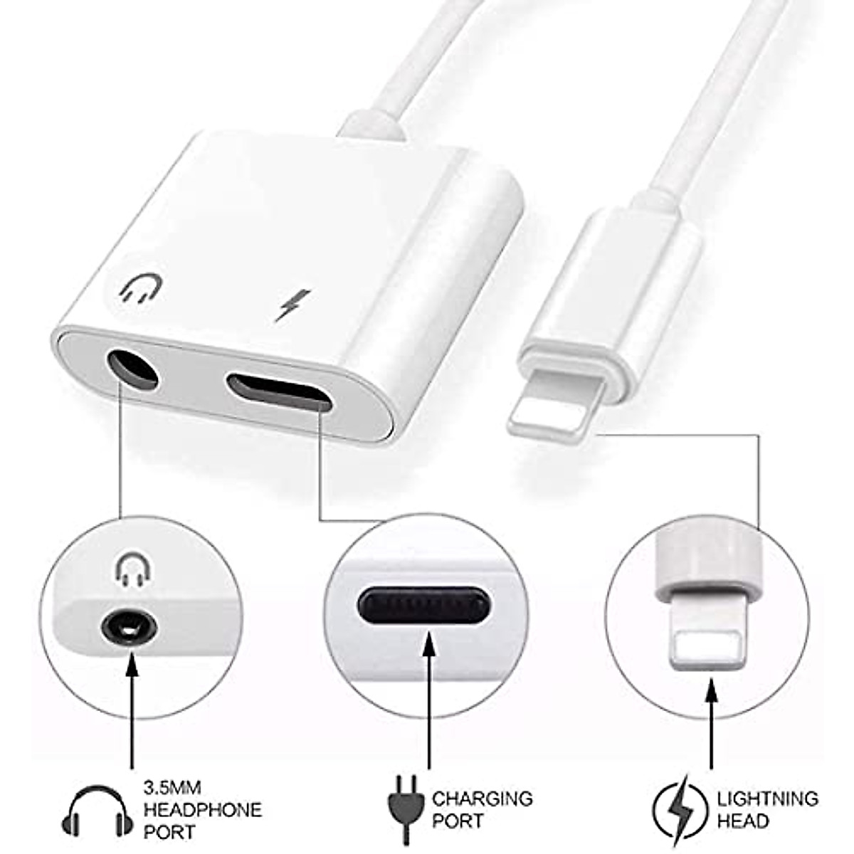 Apple MFi Certified Lightning to 3.5mm Headphones Dongle Jack Adapter for iPhone,2 in 1 Charger and Aux Audio Splitter Adapter Compatible with iPhone 8 11 12 X XR XS Support All iOS System